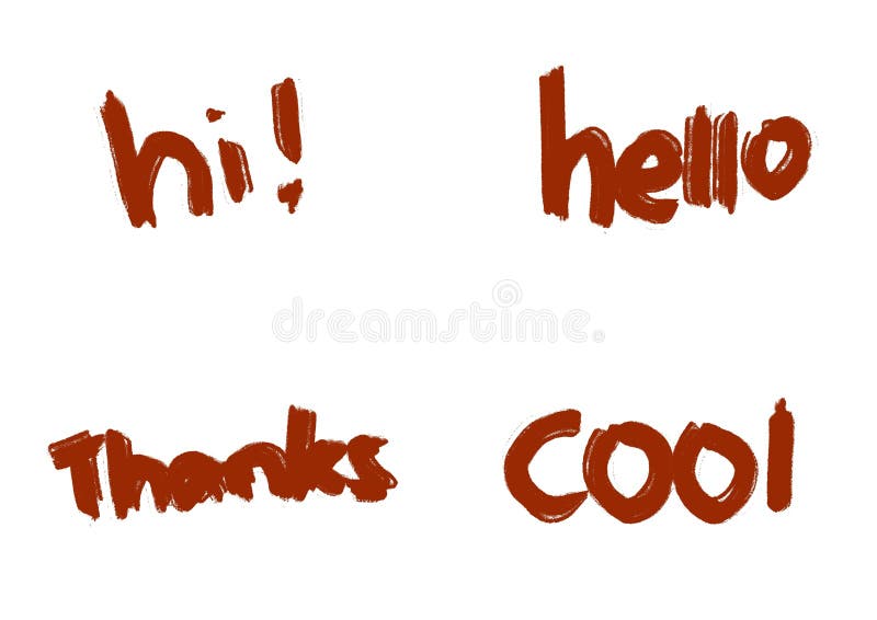 Doodles of Simple Hand Lettering Hi!, Hello!, Thanks, Cool. Stock ...