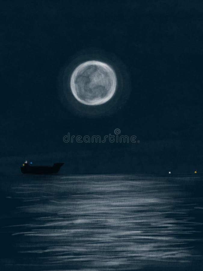 Mystical Moonlight Over Sea - Abstract Night Ocean Landscape ...