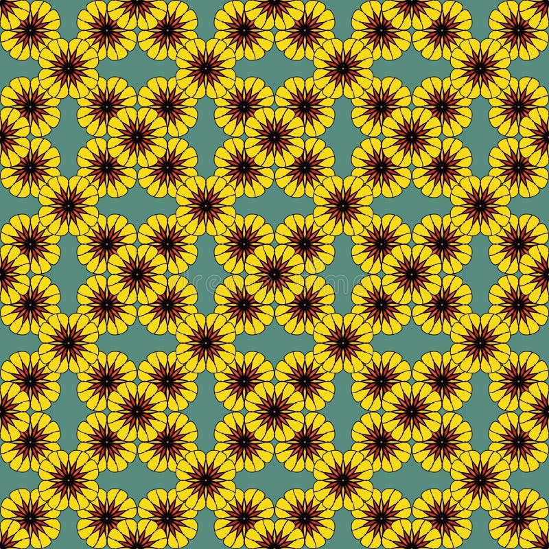 Repeating Floral Pattern Featuring Bright Yellow Flowers with Multiple ...