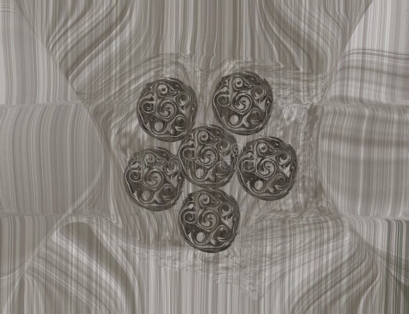 Abstract Metallic Swirl Design with Ornamental Spheres Stock ...
