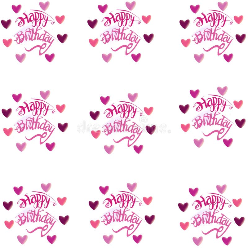 Happy Birthday Pattern with Pink Hearts Stock Illustration ...