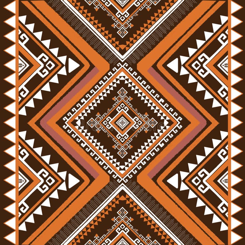Arabian Tribal Fabric Pattern with Floral Accents in White and Orange ...