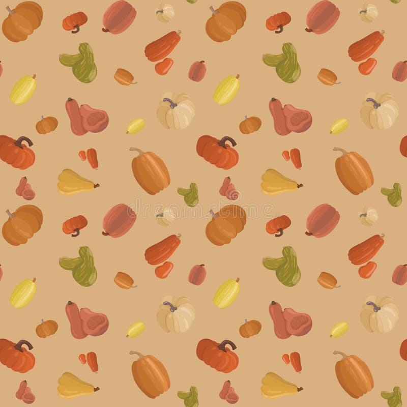 Seamless Pattern with Pumpkins and Gourds in Warm Autumn Tones, Ideal ...