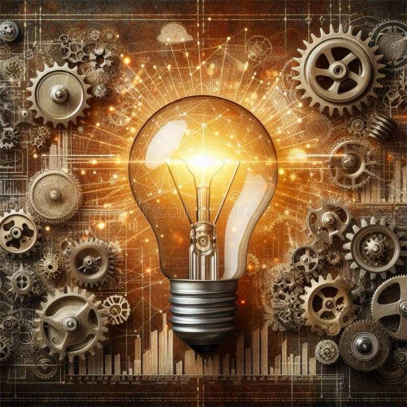 Illustration Depicts a Glowing Light Bulb Surrounded by an Intricate ...