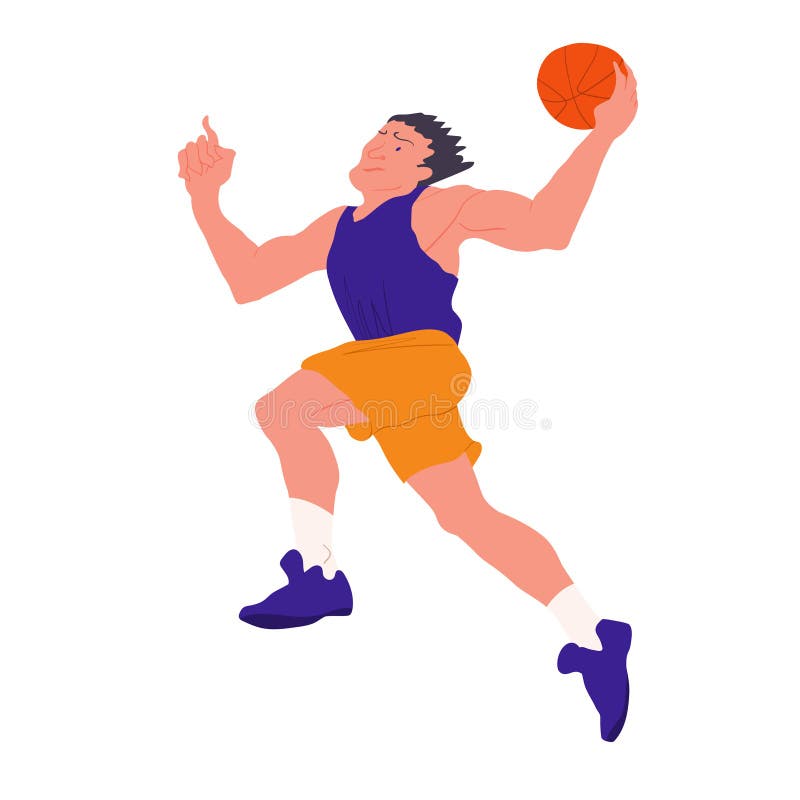 Basketball Player. Man Throws a Ball from Above in a Jump. Flat with ...