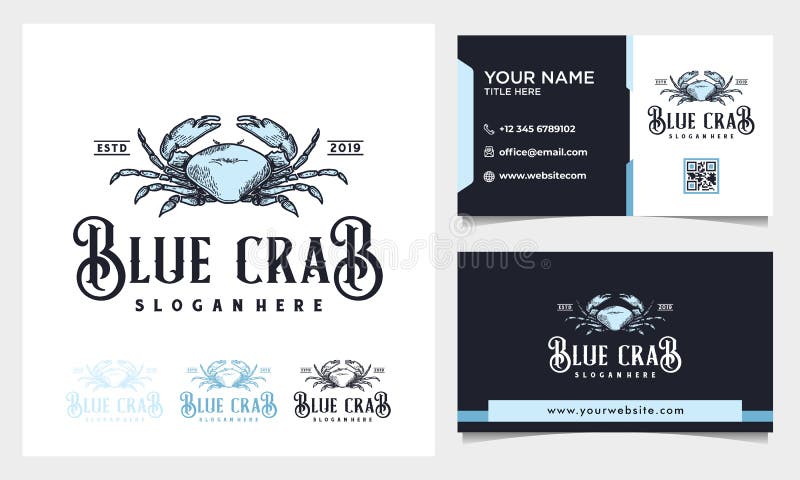 Hand Drawn Blue Crab Vintage Illustration Logo Design Stock Vector ...