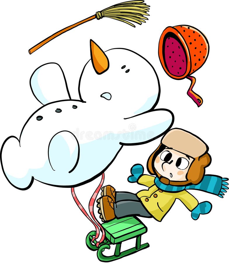 Boy and a Snowman in an Accident with a Sled on a Winter Holiday Stock ...