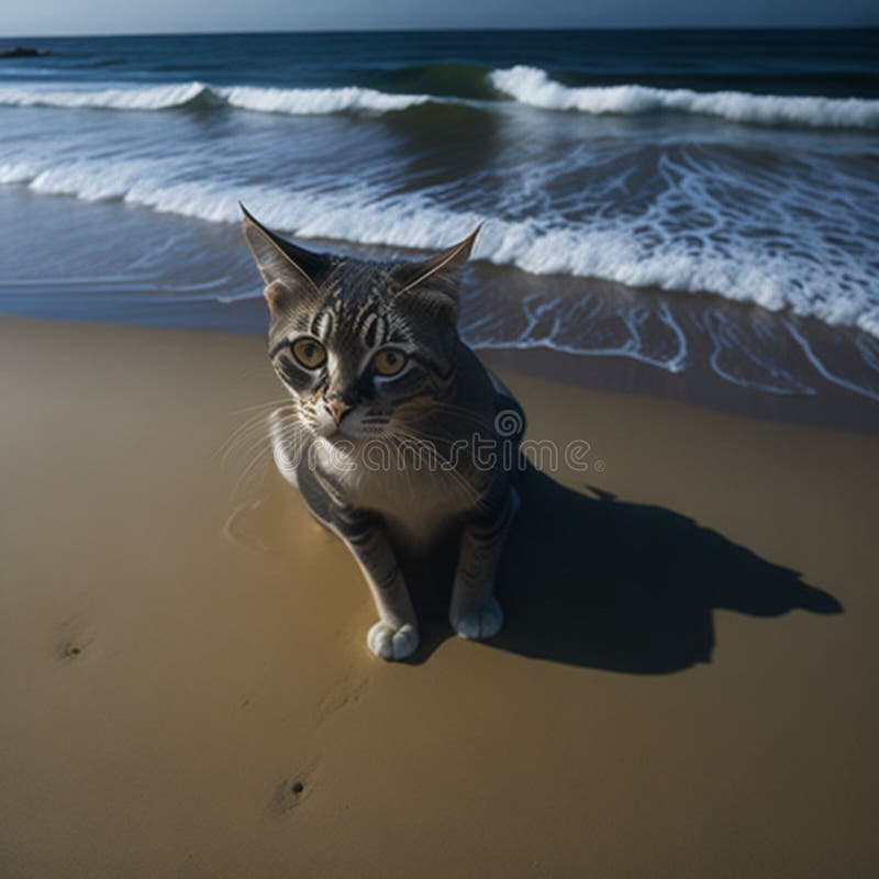Pretty cat on the beach stock illustration. Illustration of kitten ...