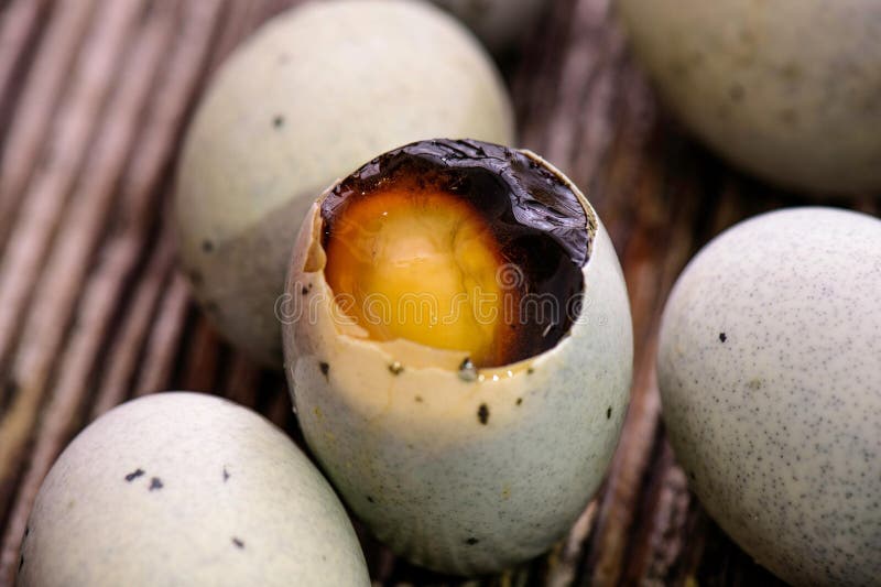 Culinary Intrigue: Captivating 4K Close-Up of Preserved Duck Eggs ...