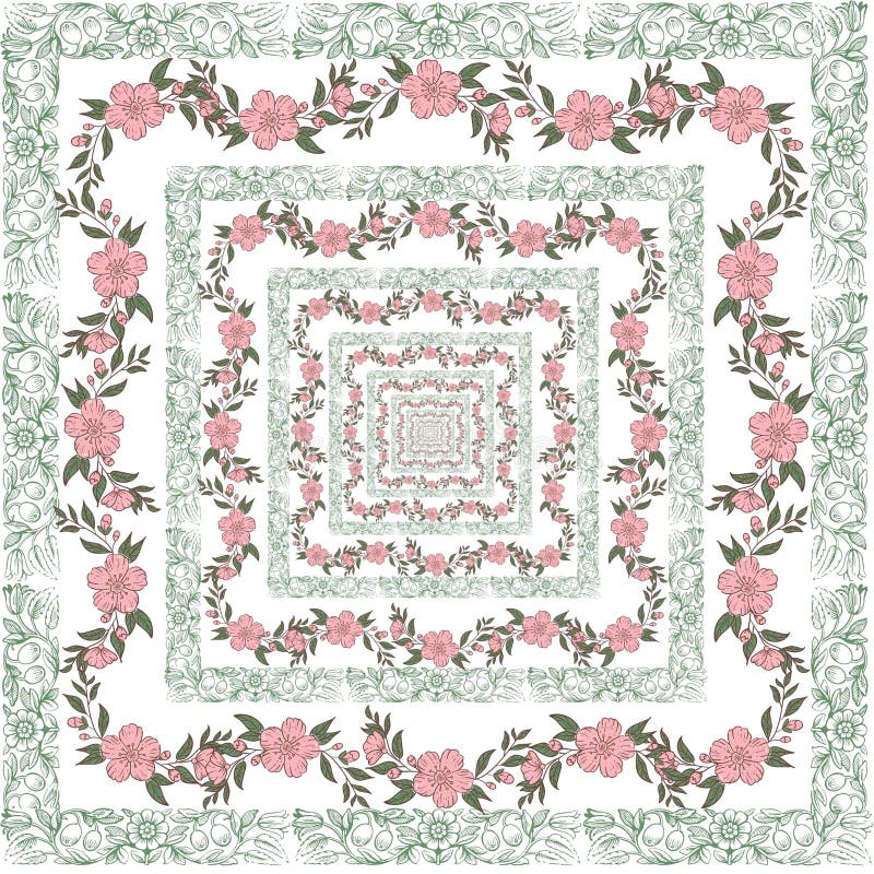 Green Pink Border Retro Y2K 70s Flower Pattern Stock Illustration ...