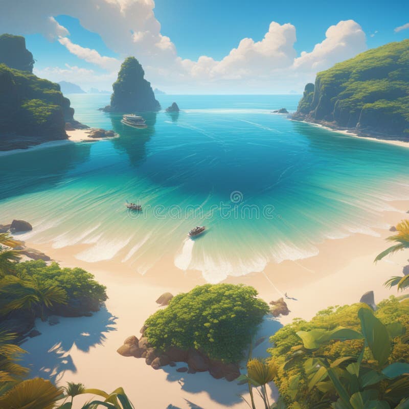 Beautiful Colorful Beach View Ai Generated Image Stock Image - Image of ...