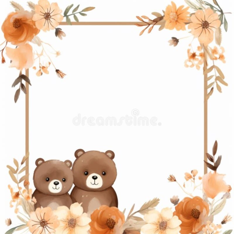 Brown Theme Frame with Wooden Base Two Cute Smiling Bears , AI ...