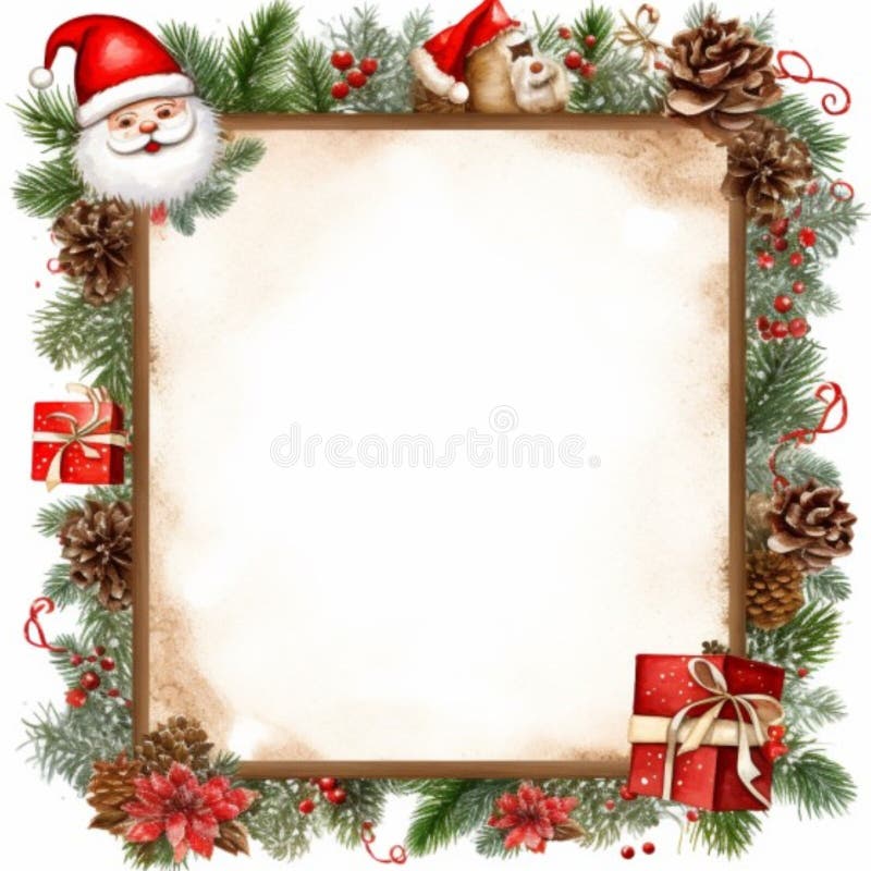 Christmas Themed Frame with Santa Claus, Gifts, Christmas Tree, AI ...