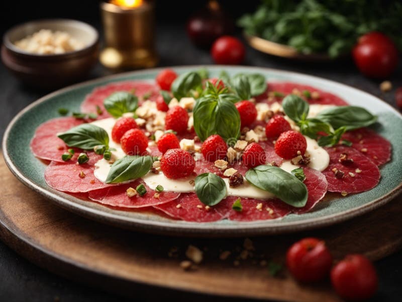 Delicate Slices of Beef Carpaccio are Arranged in a Captivating Mosaic ...