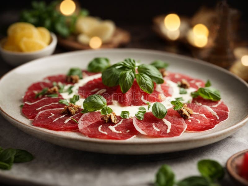 Delicate Slices of Beef Carpaccio are Arranged in a Captivating Mosaic ...