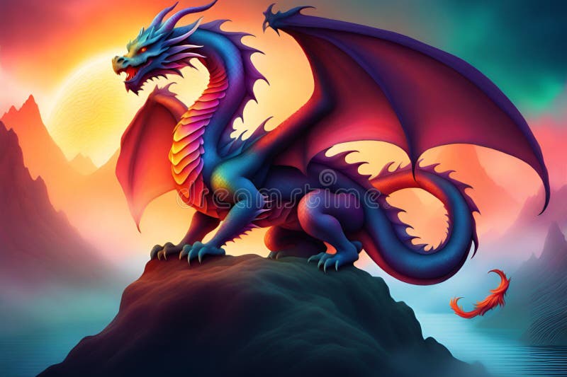 Dragon on the Rock. 3d Render. Fantasy Illustration of Dragon Stock ...