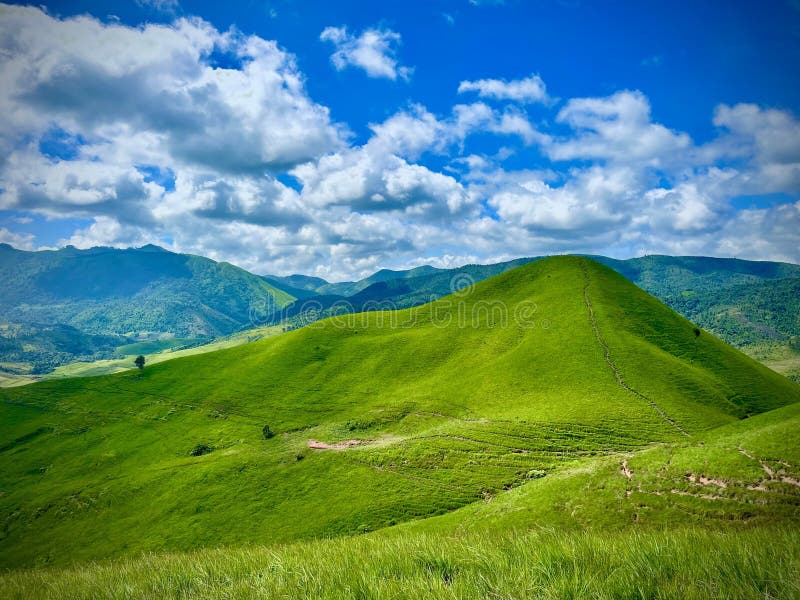 Natural Mountainous Landscape, No Tree, Blue Sky, Green Grass ...