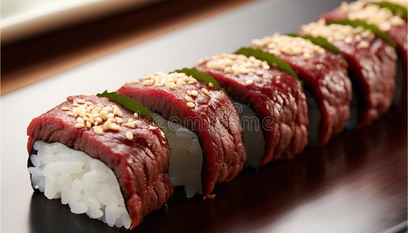 Japanese Wagyu A5 Beef Sushi Roll, Food Photography Stock Illustration ...