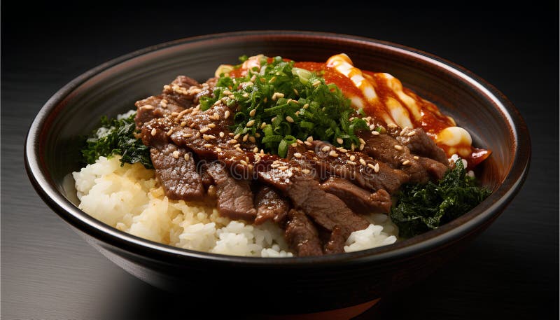 Beef Donburi, Rice Bowl Containing Gyudon, Simmered Beef Onions Over ...