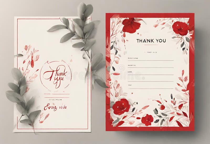 Thank You Card Layout with Red Accents Stock Illustration ...