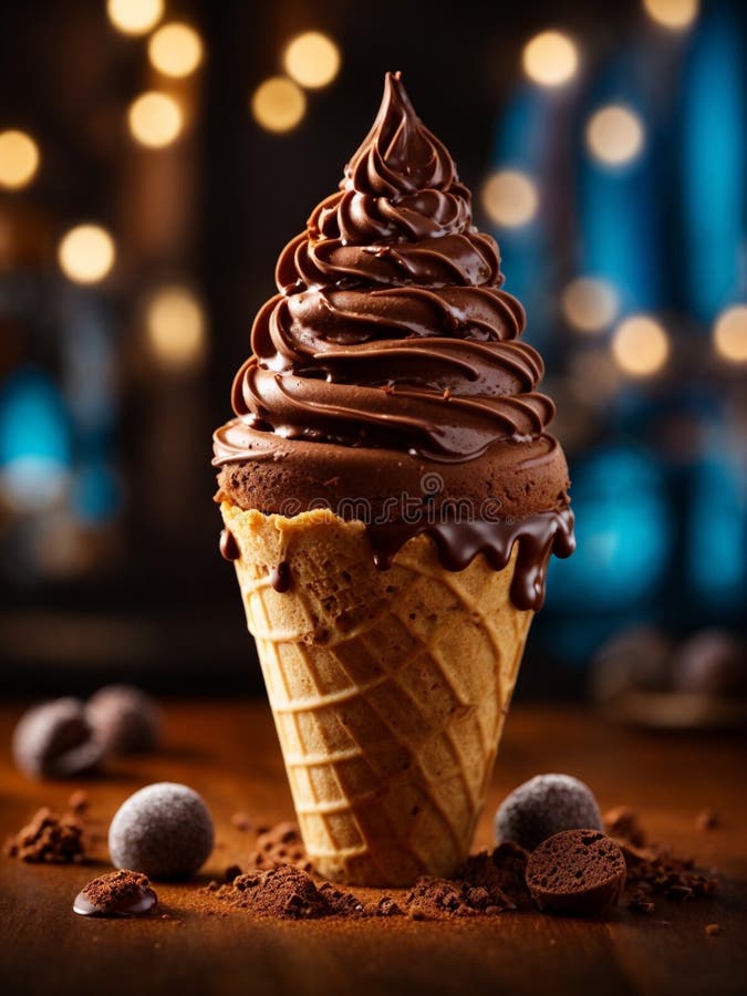 Italian Chocolate Gelato Ice Cream Cone, Cinematic Photography, Studio ...