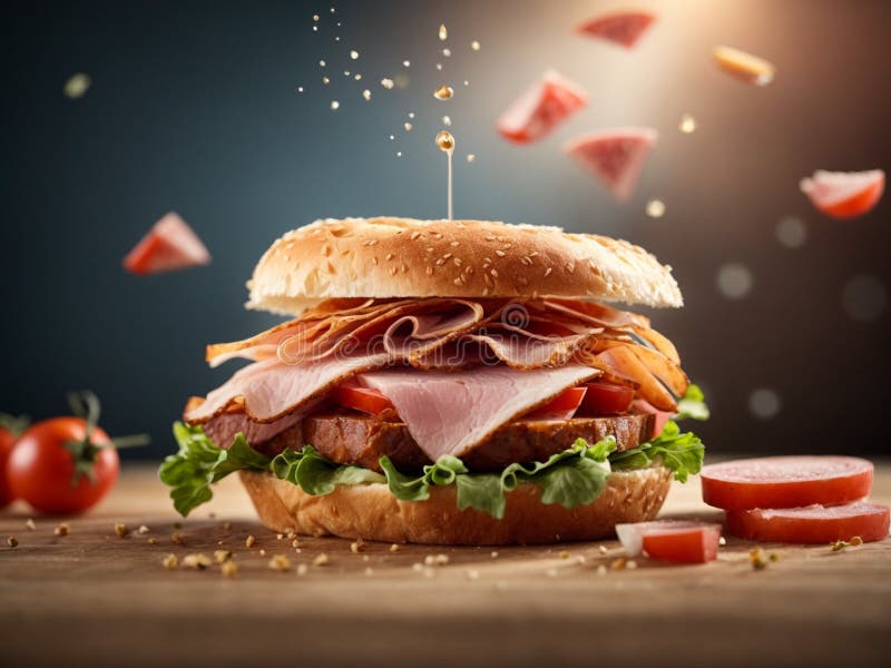 Ham Burger and Sandwich in Studio Lighting and Background, Cinematic ...