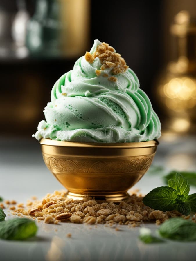 Mint Gelato Ice Cream in Cup and Waffle Cone, Cinematic Food ...