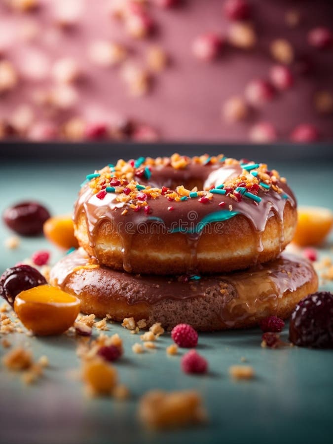 Glazed Doughnut with Topping, Cinematic Food Dessert Photography, Donut ...