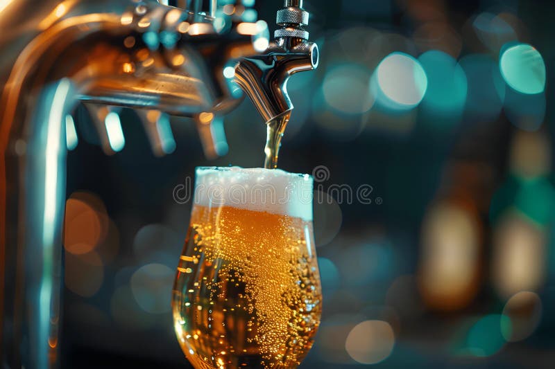 Pouring a Draught Beer at Beer Tap in Glass Serving in a Night Life ...