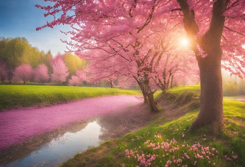 Spring in the Park stock illustration. Illustration of reflection ...