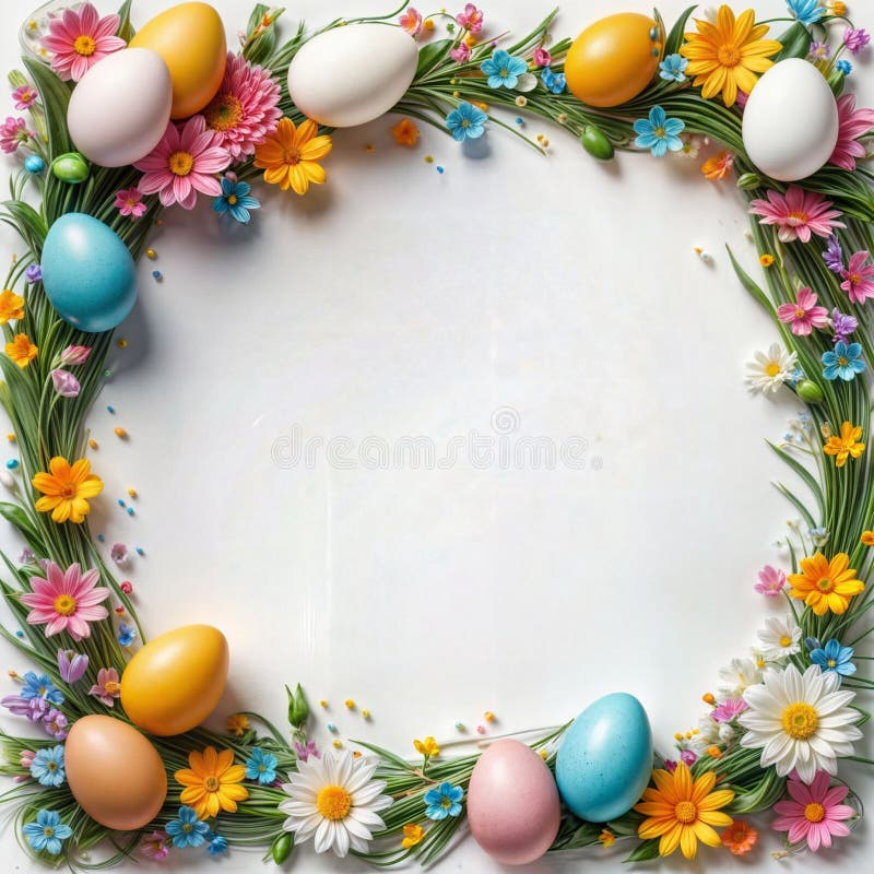 Easter Frame Made of Grass and Colorful Easter Eggs. Stock Illustration ...