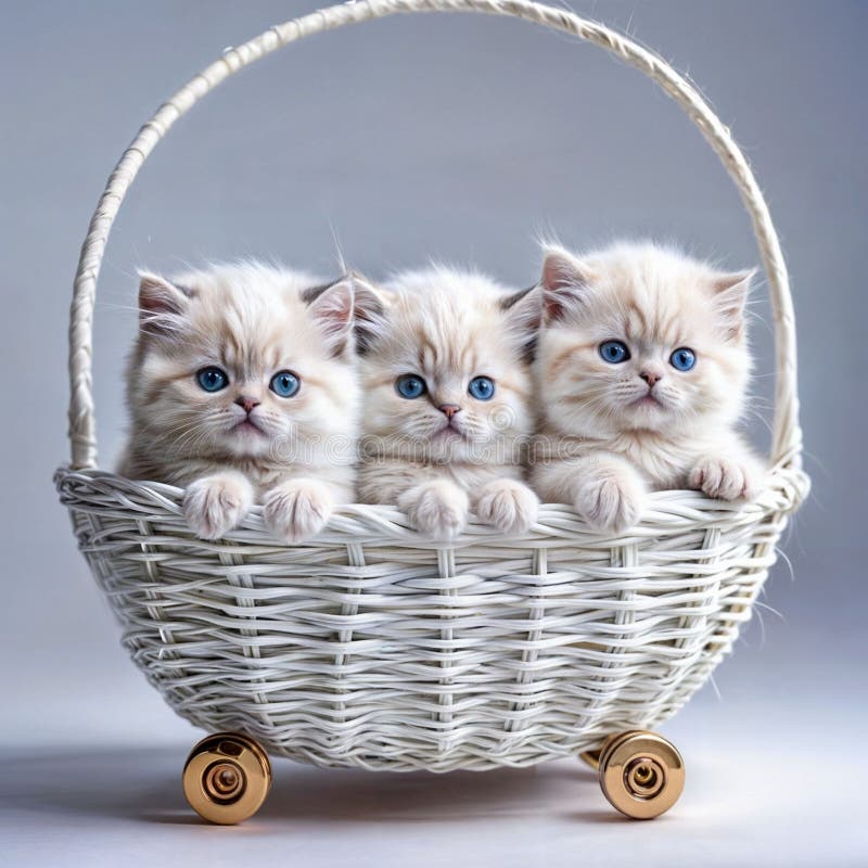 Three Kittens in a White Wicker Basket Stock Illustration ...