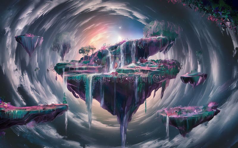 Journey through Cosmic Realms: Surreal Islands and Dynamic Brushstrokes ...