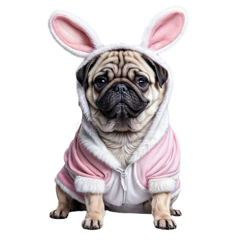 Cute Pug in a White-pink Bunny Costume. Stock Illustration ...