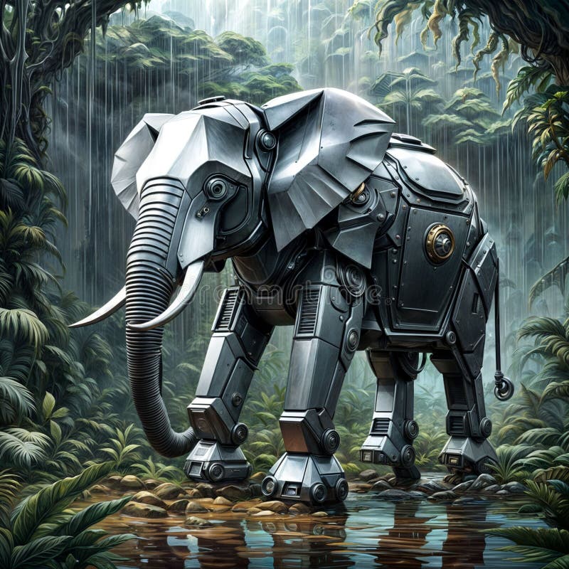 Elephant Robot Made of Metal. Stock Illustration - Illustration of ...