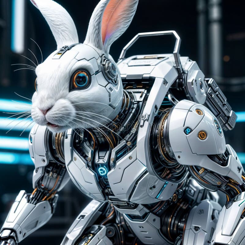 A White Cyber Rabbit Robot Made of Metal . Stock Illustration ...
