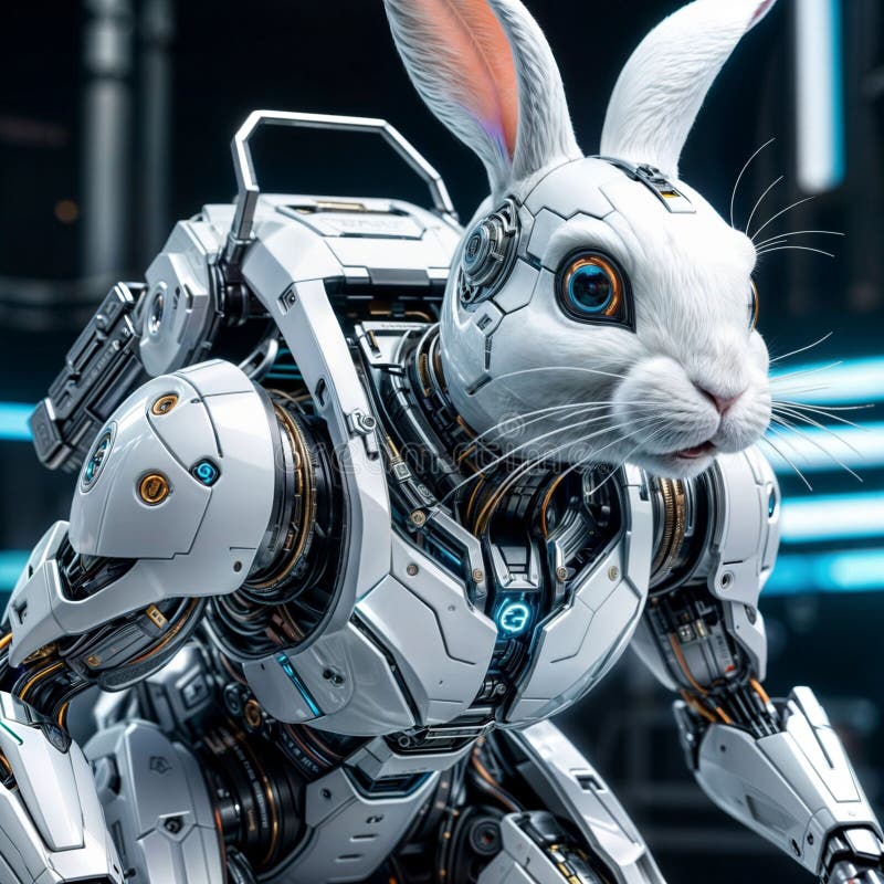 White Cyber Rabbit Robot Metal. Stock Illustration - Illustration of ...