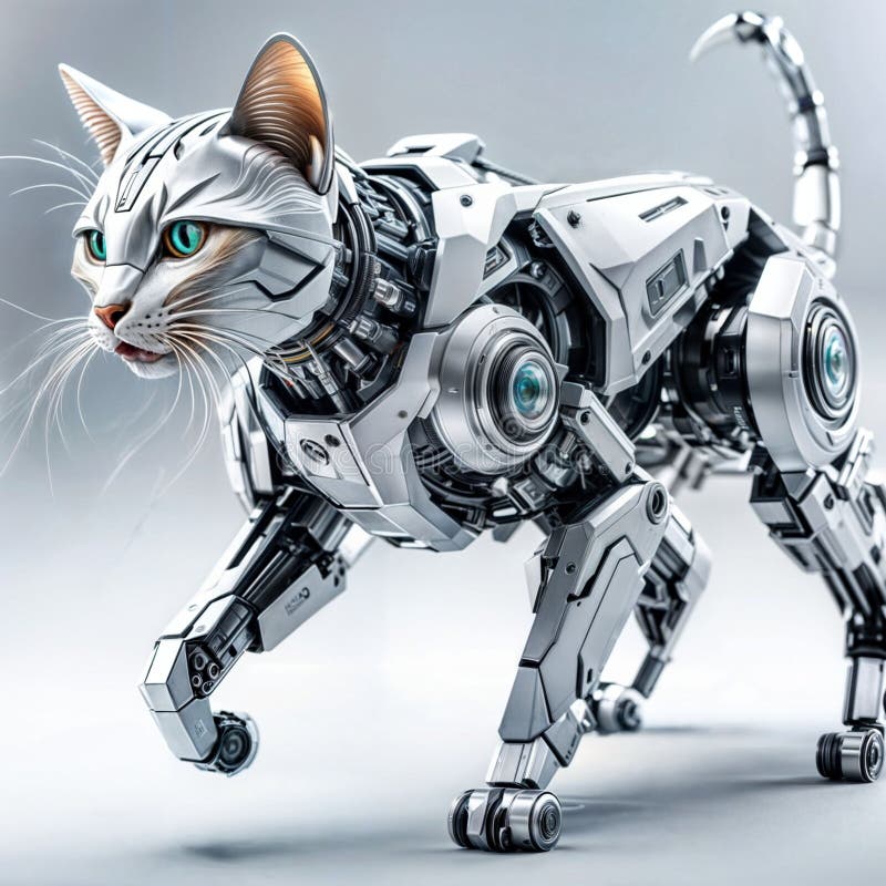 White Cyber Robot Cat Transformer Stock Illustration - Illustration of ...