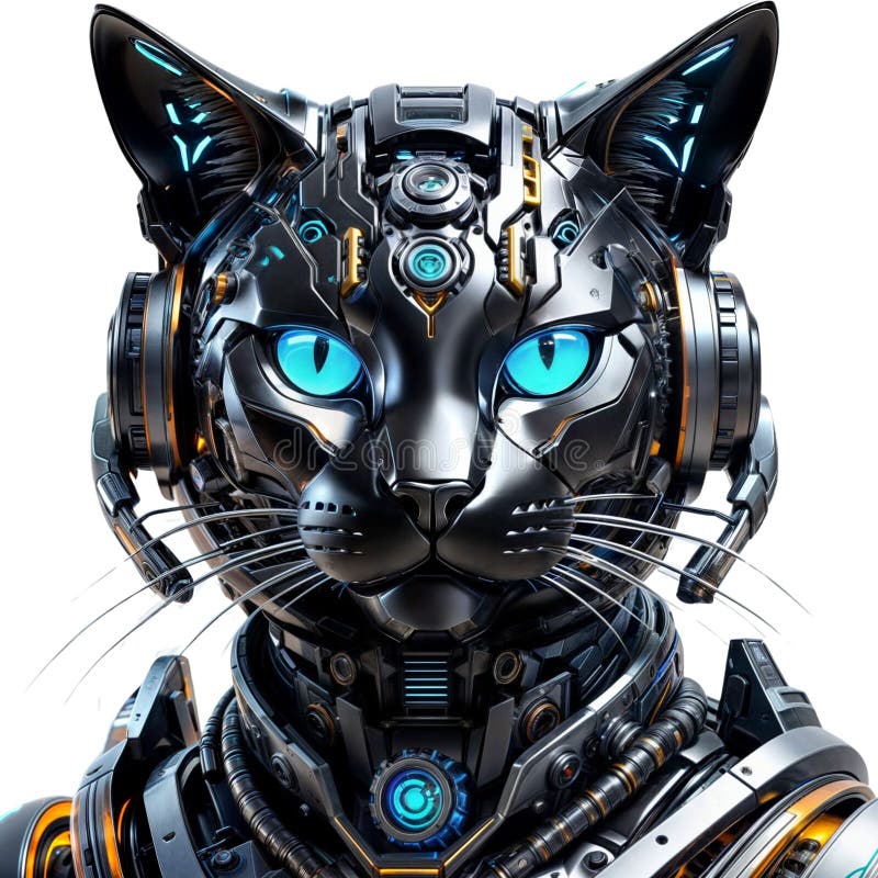 Black Cyber Robot Cat Transformer Stock Illustration - Illustration of ...