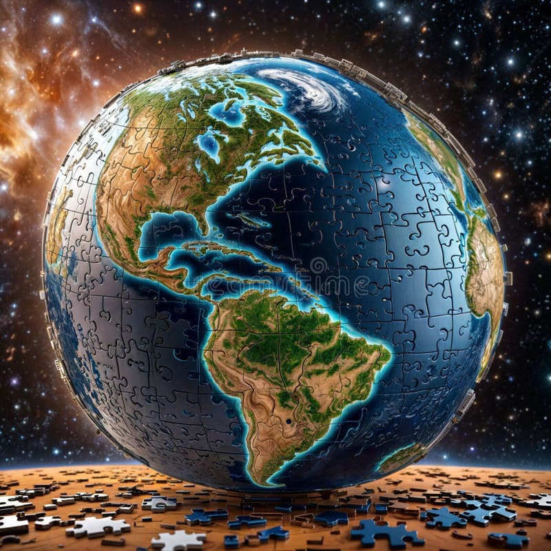 A Planet Earth Ball Made from Puzzle Pieces. Stock Illustration ...