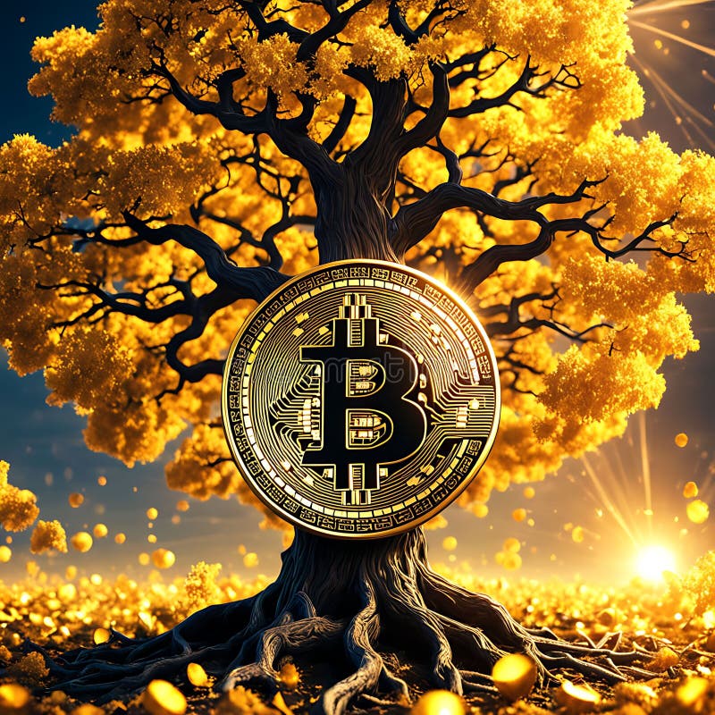 Golden Tree on the Trunk of Which Bitcoin Stock Illustration ...
