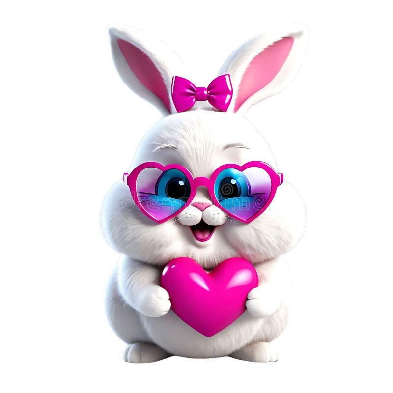 Cute Chibi Fat White Bunny Wearing Pink Heart Shaped Glasses Stock ...