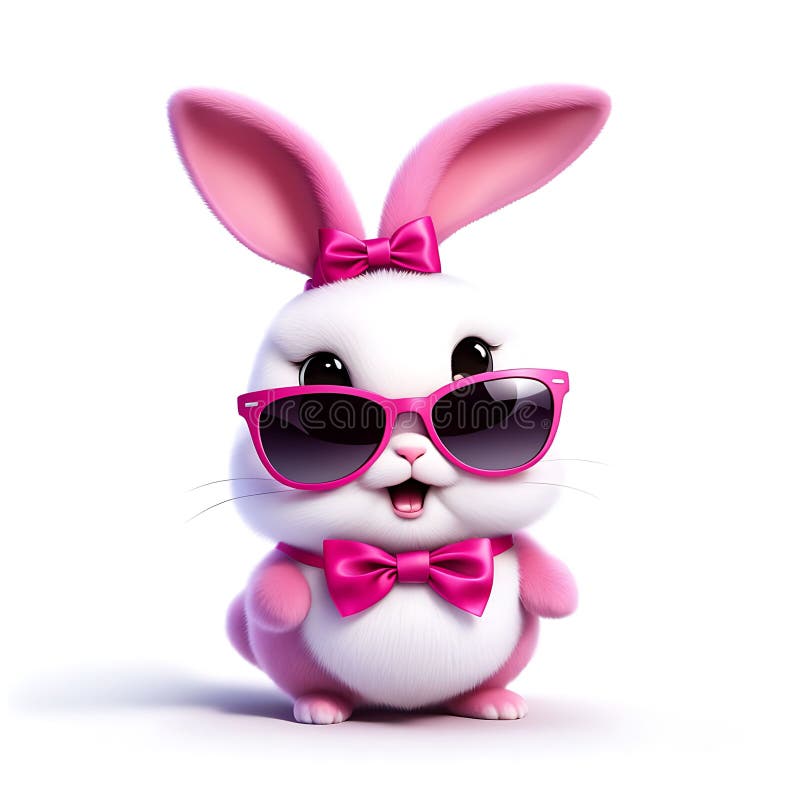 Cute Chibi Fat Pink Bunny Wearing Pink Glasses Stock Illustration ...