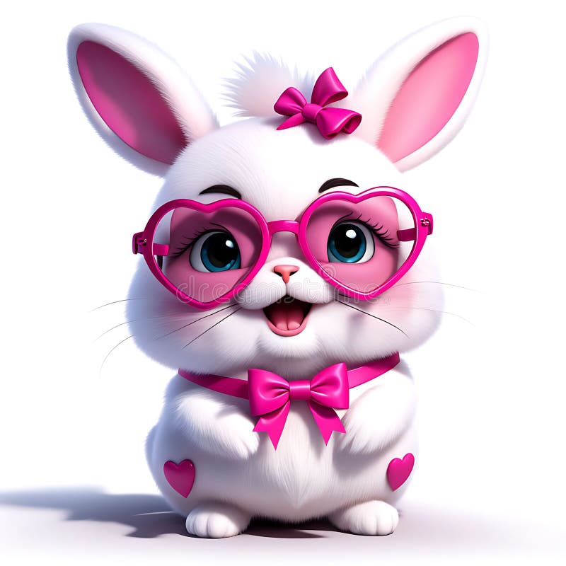 Cute Chibi Fat White Bunny Wearing Pink Glasses Stock Illustration ...