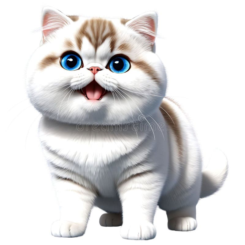 Cute Chibi White-brown Cat with Blue Eyes Stock Illustration ...