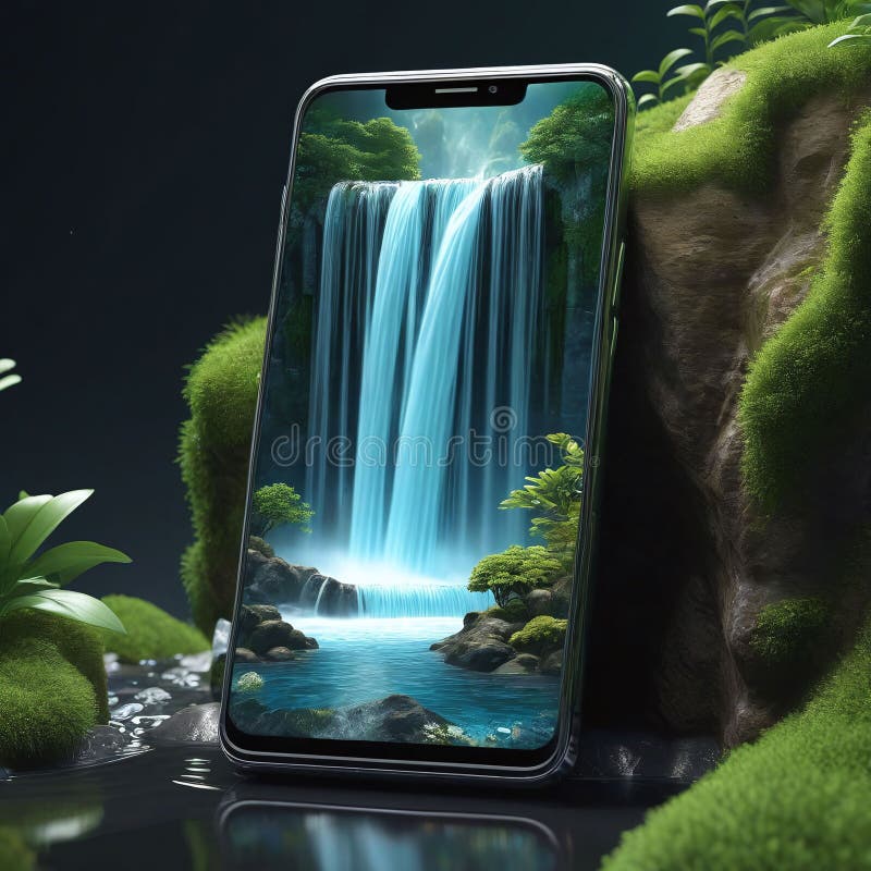 Smartphone on the Screen of a Waterfall Stock Illustration ...