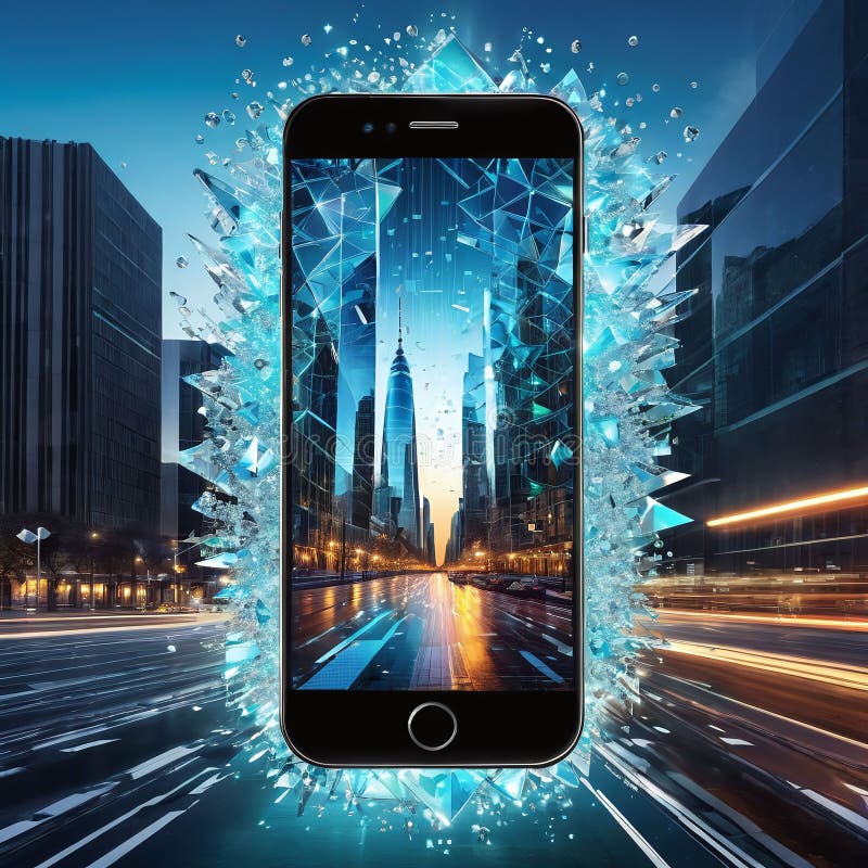 Smartphone on the Screen, High-rise Buildings Around the Smartphone ...