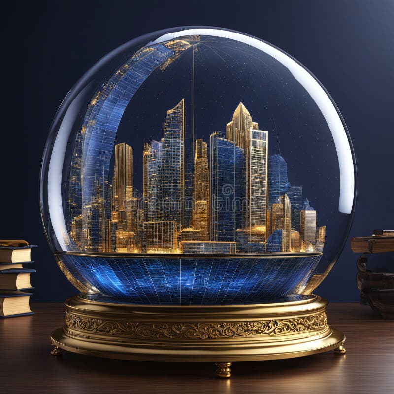 A Glass Round Transparent Glass Ball of High-rise Buildings Inside ...