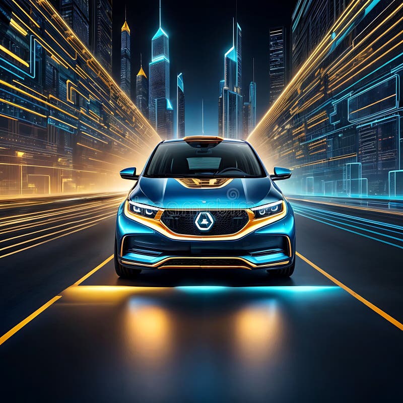 A Modern Car Rushes Along the Autobahn Stock Illustration ...