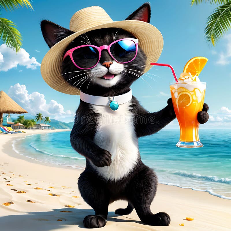 Funny Cat Cocktail Beach Stock Illustrations – 716 Funny Cat Cocktail ...